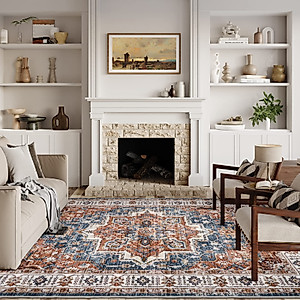 zesthome 9x12 Area Rugs,Stain Resistant Washable Rug,Ultra-Thin Rugs for Living Room,Bedroom,Non-Slip Backing Home Decor Large Area Rug (Orange,9'x12')