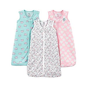 Simple Joys by Carter's Baby Girls' Cotton Sleeveless Sleepbag Wearable Blanket, Pack of 3, Hearts/Floral, 6-9 Months
