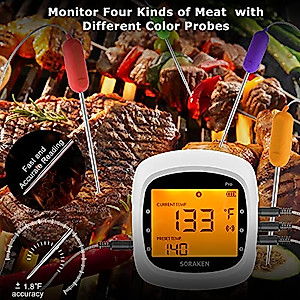 Wireless Meat Thermometer with 4 Probes Digital Grill Thermometer, Bluetooth Grill BBQ Meat Thermometer Kitchen Meat (White)