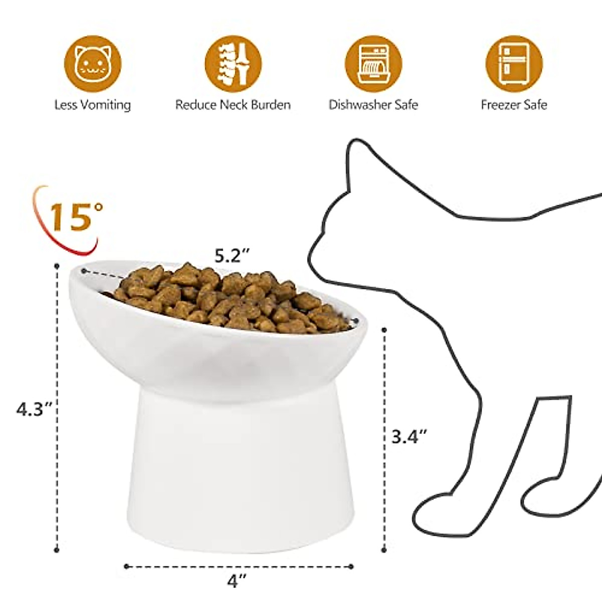Qucey Ceramic Cat Food and Water Bowl Set, Raised Tilted Cat Feeder Dishes with Stand, Elevated Pet Food Bowl for Cats and Small Dogs, Anti Vomiting & Reduce Neck Burden