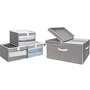 StorageWorks Closet Storage Bins with Clear Window 3 pack, 55L Closet Storage Organizer, Storage Bin with Double-Open Lid