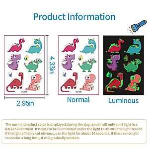 Dinosaur Glow Temporary Tattoos for Kids,Dinosaur theme Luminous Tattoos Stickers,Glow In The Dark Tattoos for Boys and Girls,Face Makeup Fake Tattoos,Holiday Party Supplies Gifts for Children