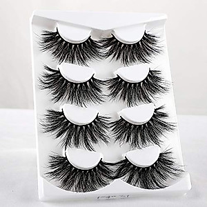 wiwoseo 25MM False Eyelashes Faux Mink Lashes Dramatic Long Fluffy Cross Thick Volume Fake Eye Lashes 4 Pairs Pack