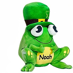 Fiesta Toys Personalized St. Patricks Day Leprechaun Lucky Irish Frog Plush Stuffed Animal Toy with Free Name - 12 Inches