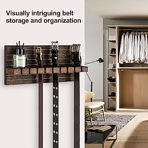 UGZOO Belt Organizer for Closet, Belt Hanger Wall Mounts to Hold 9 Belts without Slipping, Space Saving Belt Rack for Closet Organization includes Mounting Hardware (11.8” x 5.5” x 2.5”) (Brown)