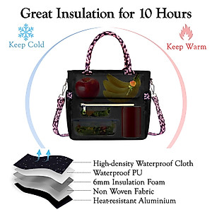 HSHPX Insulated Lunch Bag Lunch Box for Women: Cute Lunchbox Purse for Work Office Picnic Beach - Stylish Leakproof Cooler Bag for Women - Black 8L