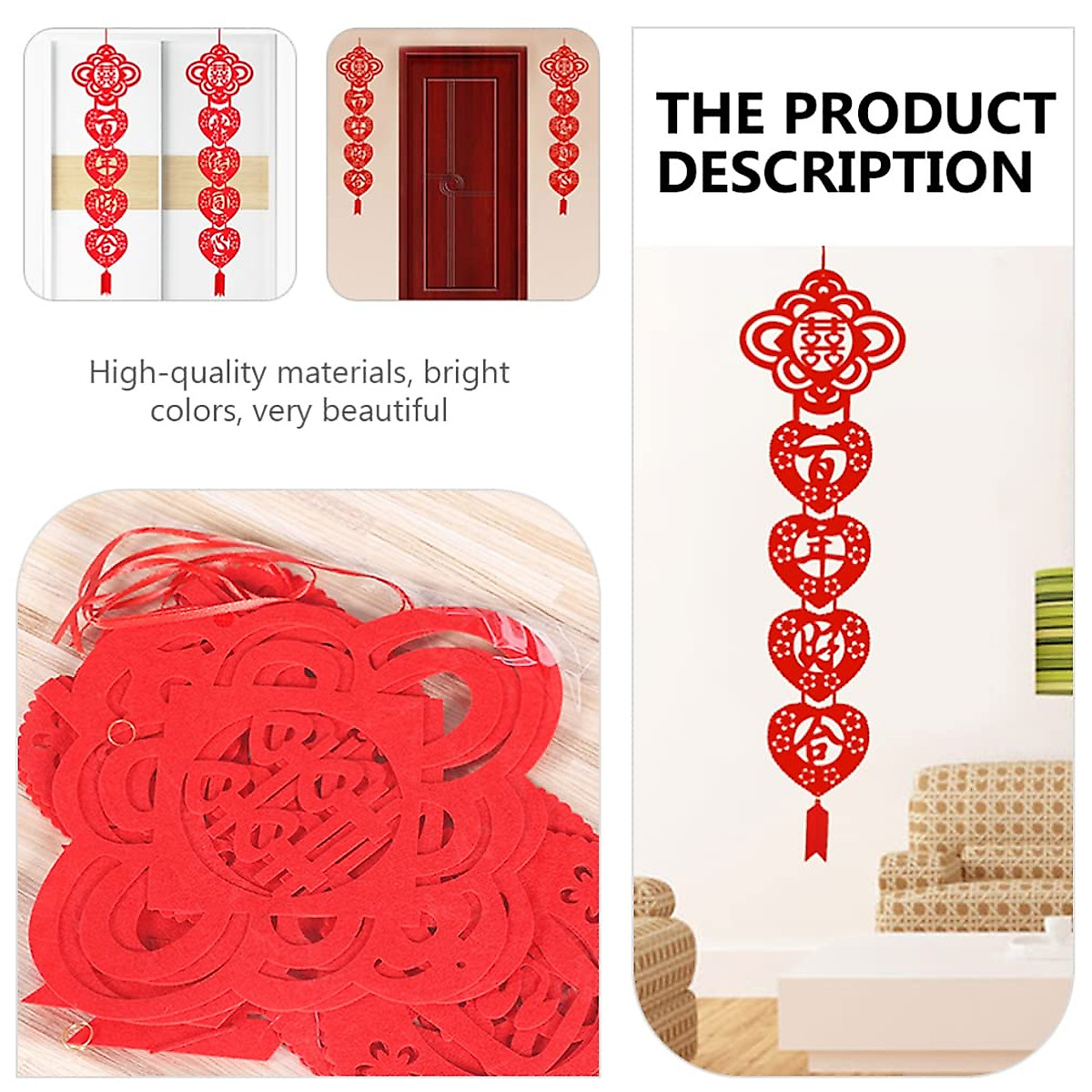SEWACC Chinese Wedding Porch Sign 1 Pair Chinese Traditional Wedding Couplet Red Word Front Door Couplet Wedding Sticker Decorations for Home Wedding Party