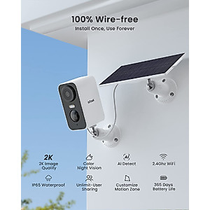 Solar Security Cameras Wireless Outdoor, ieGeek 2 Pack 2K WiFi Battery Camera System for Home Surveillance, Battery Powered Cam with 3MP Color Night Vision, PIR, AI, 2-Way Talk, IP65, Works with Alexa