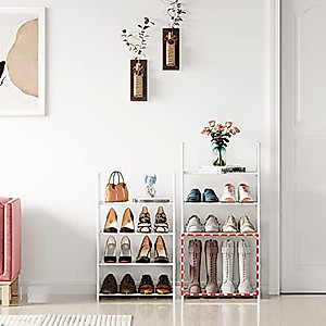 SHELAKET 4-Tier Stackable Small Shoe Rack, Expandable & Adjustable Shoe Shelf Storage Organizer for Entryway, Hallway and Closet (SAT-4W)