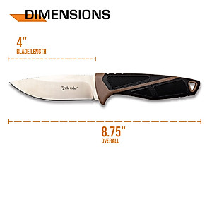Elk Ridge - Outdoors Fixed Blade Knife - Satin Finish Stainless Steel Blade, Black/Brown Nylon Fiber Handle w/Rubber - Nylon Sheath, Fire Starter - Hunting, Camping, Survival - ER-200-23BR