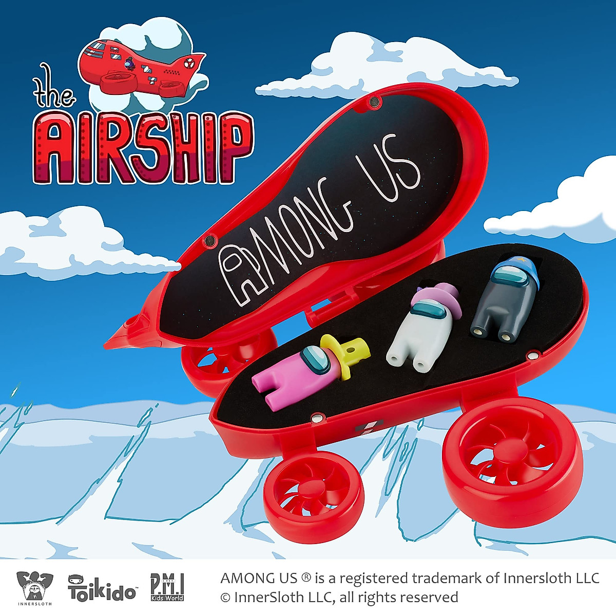 P.M.I. Exclusive Among Us Toys Set | Red Airship & 3 Unique Collectibles | Featuring Pink Crewmate in Muenster Hat | Perfect for Kids & Fans