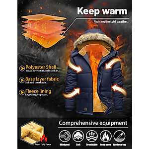 TACVASEN Men's Winter Coat Cold Weather Windbreaker Snow Coats Thick Fleece Jacket Navy, XL