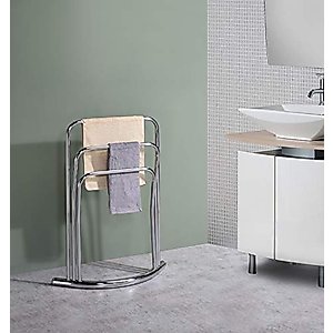 King's Brand Furniture-Kenneth Metal 3 Tier Freestanding Bathroom Towel Rack Stand, Chrome