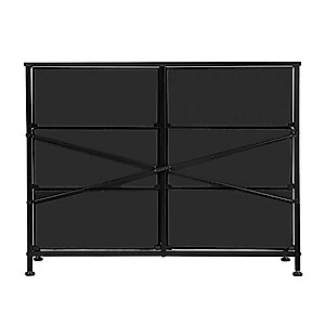 SONGMICS 3-Tier Dresser, Storage Unit with 6 Easy Pull Fabric Drawers, Metal Frame, and Wooden Tabletop, for Closet, Nursery, 31.5", Black