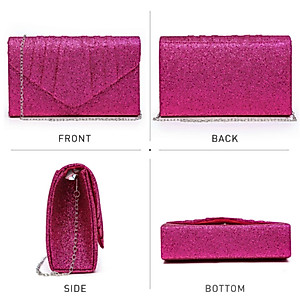 Dasein Women Glistening Evening Bags Pleated Clutch Handbags Wedding Purses Cocktail Prom Hand Pouch Fuchsia