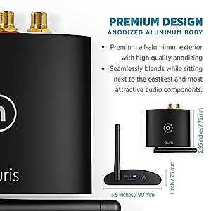 Auris Blume HD Long Range Bluetooth 5.0 Music Receiver Hi-Fi Audio Adapter with Audiophile DAC & AptX HD for Home Stereo, AV Receiver or Amplifier