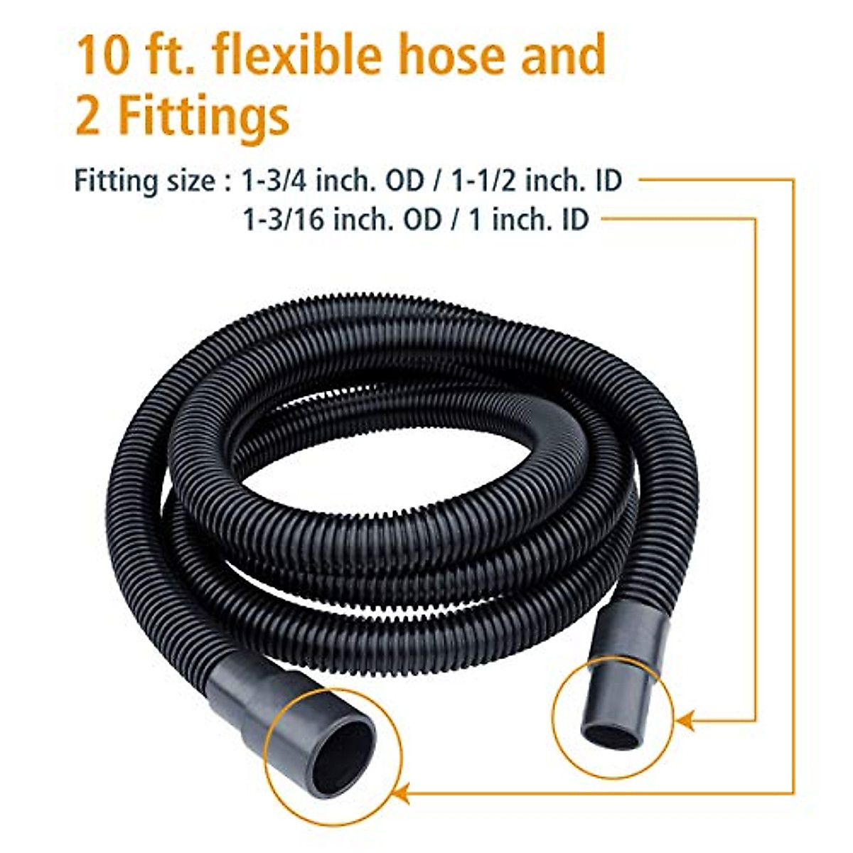 POWERTEC 70175 Dust Collection Hose with Fittings Plus Two Reducers , Black