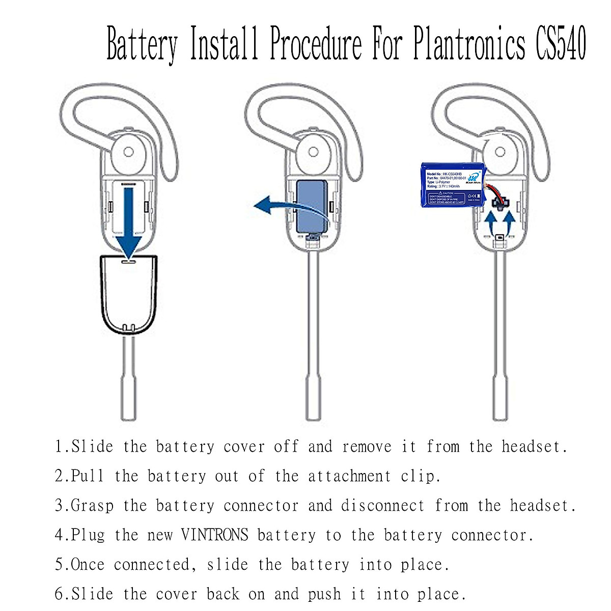 KH KAM HUA Plantronics CS540, C054 Battery Replacement, 84479-01, 86180-01 Battery for Plantronics CS540, C054 Headset,