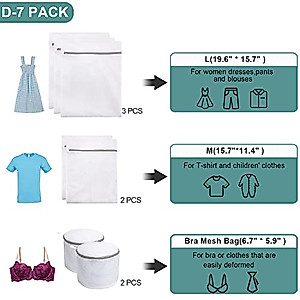 XCX Mesh Laundry Bags with Four Combinations, Laundry Bra Lingerie Mesh Wash Bags for Different Laundry Needs, Delicates Laundry Bag for Blouse, Underwear (D-7 Pack)