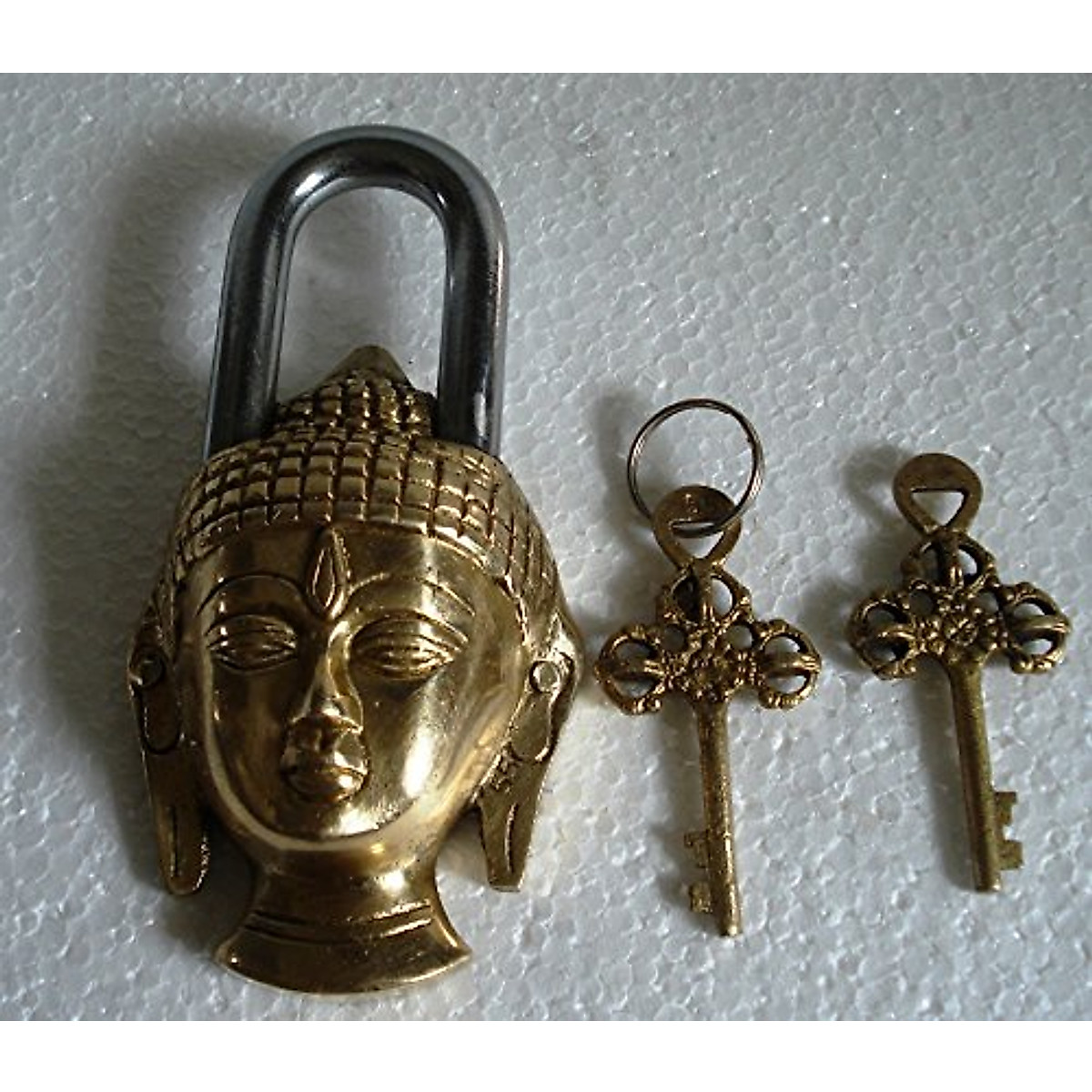 Home - Garden Brass Padlock - Lock with Keys - Working - Brass Made - Type : (Lord Buddha - Brass Finish)