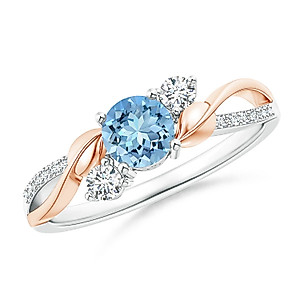 Angara Aquamarine and Diamond Twisted Vine Ring in 14K White & Rose Gold (5mm Aquamarine) March Birthstone