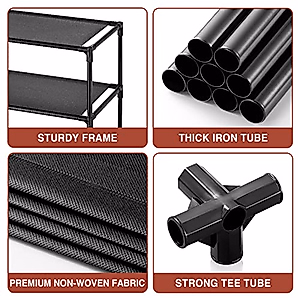 HOUSE AGAIN 4 Tier Long Shoe Rack for Closet, Shoe Shelf 24-Pairs Wide Non-Woven Cloth Max Weight 100LBS, Storage Organize for Floor, Bedroom, Entryways, Garages, Dorm, Apartments, Black