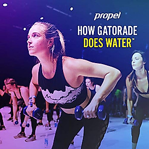 Propel 20oz Reusable Bottle, BPA Free, Impact Resistant, On-The-Go Strap, Dishwasher Safe, White + Propel Powder Packets Four-Flavor Variety Pack With Electrolytes, Vitamins and No Sugar (50 count)