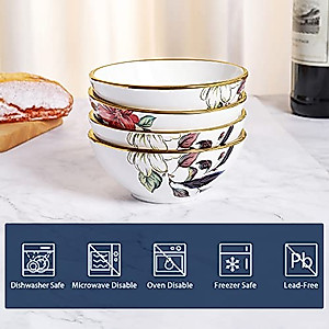 fanquare Porcelain Snack Bowls Set of 4, Floral Dipping Bowl, 9 oz Dessert Bowl for Ramen, Salad, 5 Inch