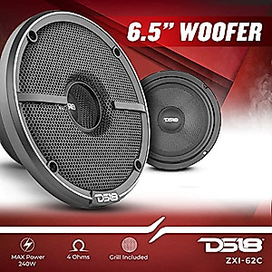 DS18 ZXI-62C 6.5" 2- Way Car Audio Component Speaker System with Kevlar Cone - 240 Watts 4-Ohm - Set of Woofer, Crossover & Tweeter