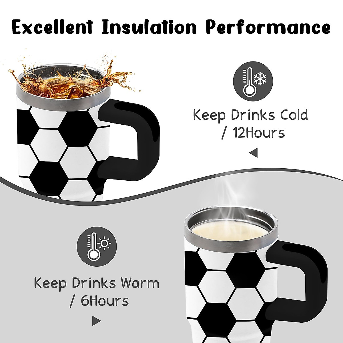 Soccer Gifts for Kids, Soccer Tumbler with Handle 14 Oz, Stainless Steel Insulated Soccers Sports Mugs Water Bottle, Birthday Gifts for Toddlers Teens Little Boys Girls Player Fan