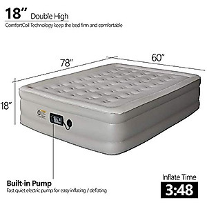 Simpli Comfy Inflatable 18” Queen Air Mattress with Built in Pump Self Inflating Blow Up Durable Heavy Duty Stay Firm Comfortable Air Bed Elevated for Home Guest Travel Relocate Camping