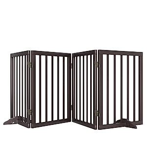 Semiocthome Freestanding Dog Gates for The House, Doorways, Stairs with 2PCS Support Feet, Foldable 4-Panel Pet Gates for Dogs, 24"(H) Extra Wide Doggy Fence for Inside Expands Up to 74"(W)- Brown