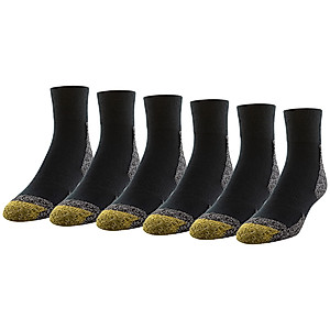 GOLDTOE Men's Rebound Cushion Ankle Socks, 6-Pairs, Black, Shoe Size: 6-12.5