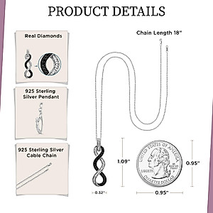 Jewelili Twist Pendant Necklace in Sterling Silver with Natural White Round and Treated Black Diamonds 18" Rolo Chain