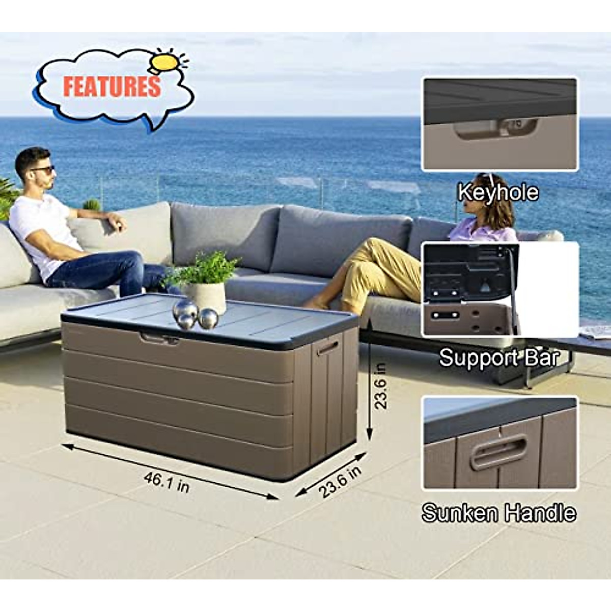 ADDOK Resin Deck Box Outdoor Waterproof Storage Box with Seat for Patio Furniture,Toys,Garden Tools and Home Accessories (Brown)