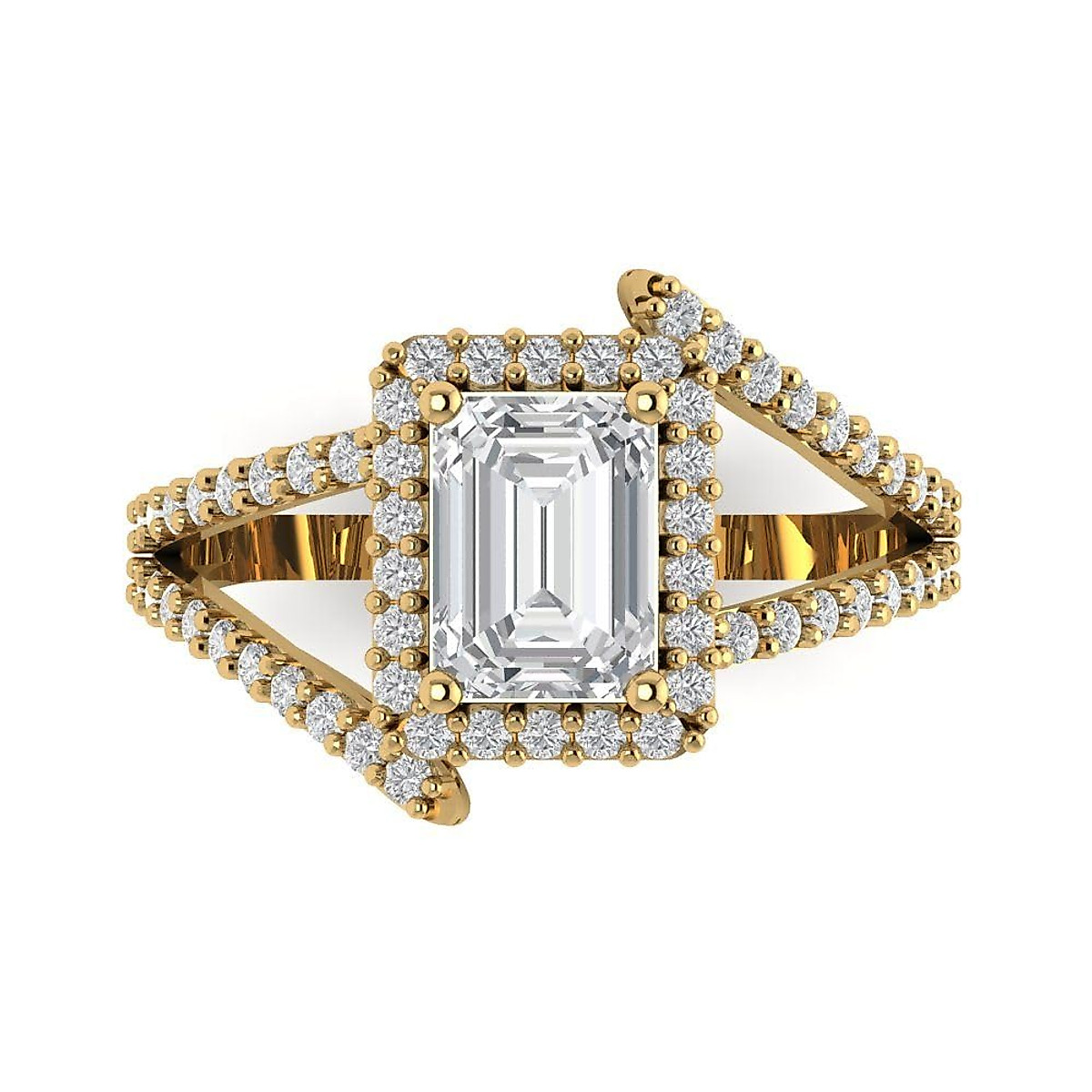 Clara Pucci 24ct Emerald Cut Solitaire Halo Criss Cross White Sapphire Wedding Bridal art deco Anniversary Ring 14k Yellow Gold 4