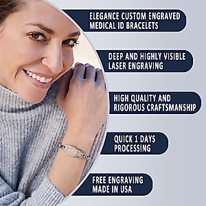 Divoti Custom Engraved Filigree Medical Alert ID Bracelets for Women w/Wheat Chain- White - 7.5"