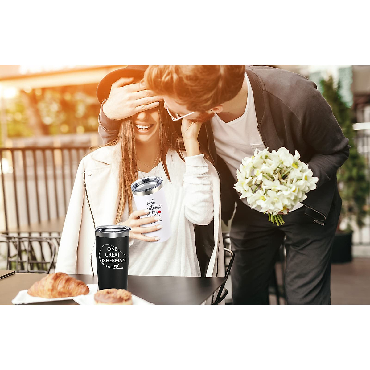 Wedding Anniversary for Couple Friend Lovers Cups Stainless Steel Wine Tumbler Travel Mug with Straw and Lid,2 Pack (4.blackwhite)