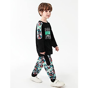 KANGKANG Toddler Boy Clothes, 2t Boys Clothes 3t Boy Clothes Dinosaur Pattern Letter Printed Long Sleeve Crewneck Sweatsuit Top and Pants 2 Pcs Fall Winter Toddler Clothes Outfits Set