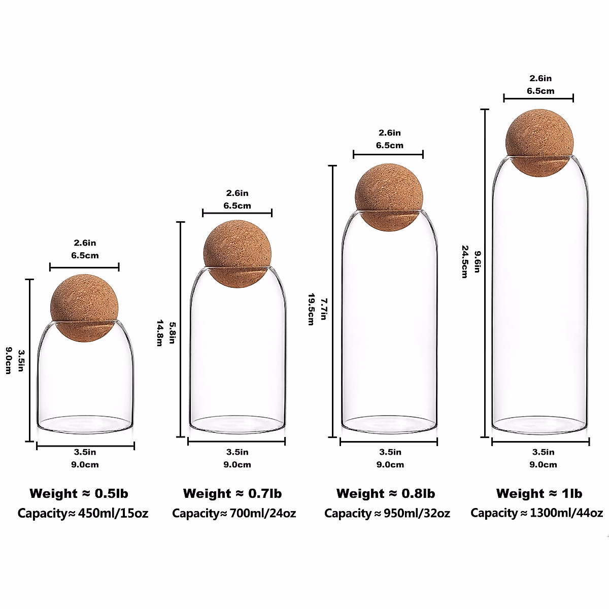 IVAILEX Glass Jars with Cork Lids, Candy Jar with Lid, Coffee jar for Counter, Cookie Jar with Airtight Lids, Clear Glass Jar for Candy, Tea, Coffee Bean, Sugar, Spices, Apothecary etc (950ml/32oz)