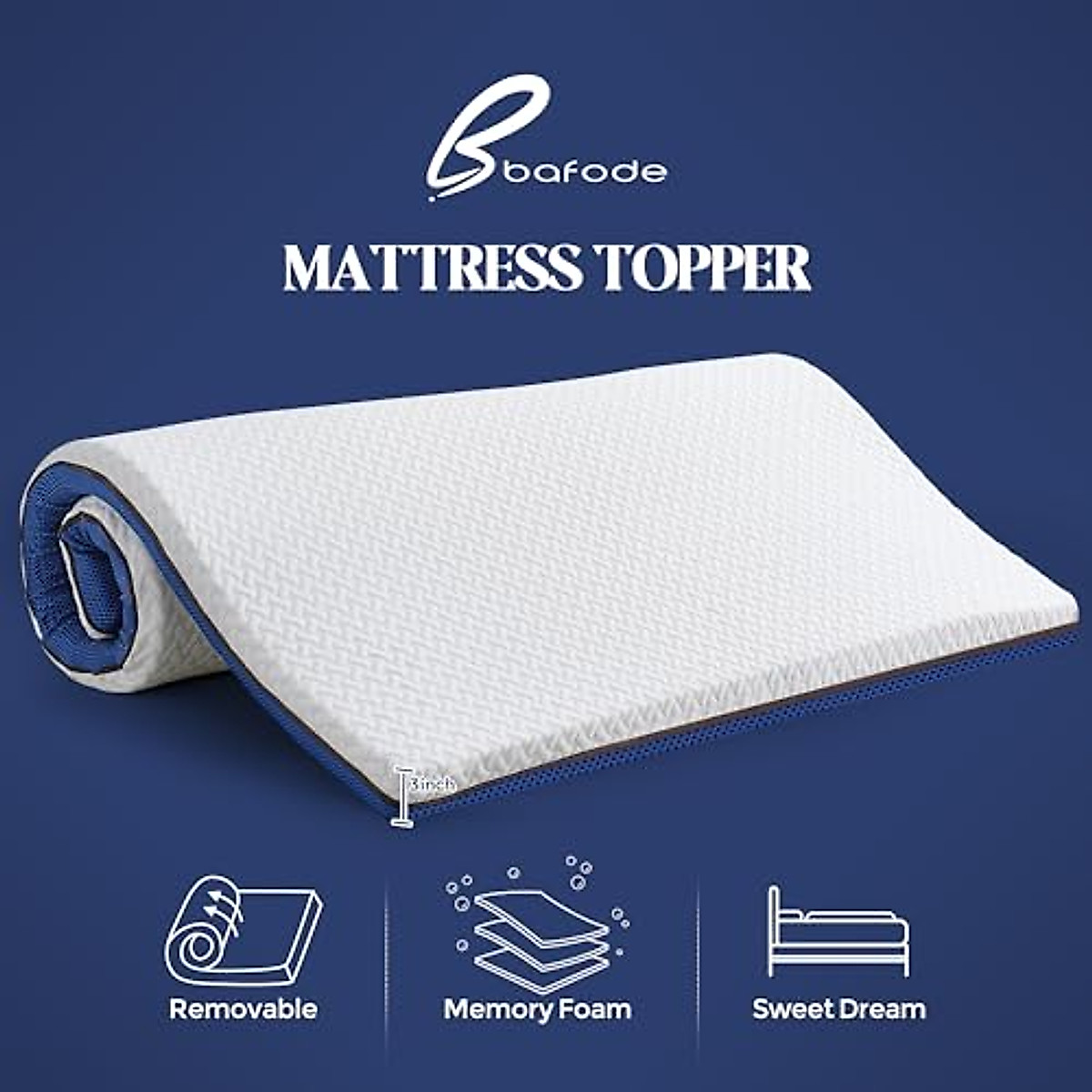 Bafode Gel Memory Foam Mattress Topper Twin - 3 Inch Medium Firm Double Side Mattress Pad Twin Size - Medium Firm High Density Foam Mattress Bed Topper