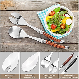 Salad Servers Set - 10" Spoon and Fork Utensils for Serving Salad Stainless Steel - Set of 2 Salad Spoon and Salad Fork Kitchen Salad Tongs (Black)