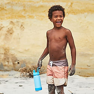 Takeya Actives Kids Insulated Stainless Steel Kids Water Bottle with Straw Lid, 14 oz, Atlantic Blue