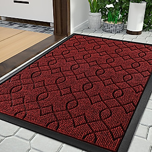 Yimobra Front Door Mats, Heavy Duty Water Absorbent Mud Resistant Easy Clean Entry Outdoor Indoor Rugs,Non Slip Backing, Exterior Mats for Outside Patio Porch Farmhouse, 29.5 x 17, Red
