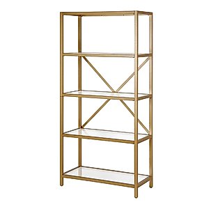 Etta 63'' Tall Rectangular Bookcase in Brushed Brass