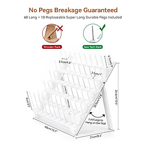 Sew Tech Thread Rack, Bright White Plastic Thread Holder with 60 Pegs and Extra 10 Long Pegs, Sewing and Embroidery Thread Stand