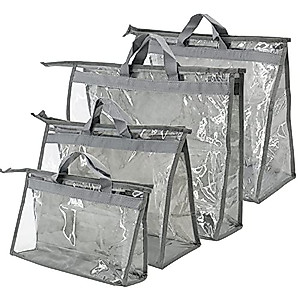 HOMOKUS Purse Storage, 4 PACK Handbag Storage Organizer for Closet, Clear Purse Storage Bags, Dust Bags for Purses and Handbags, Space-Saving Handbag Organizer Transparent with Zipper and Handle