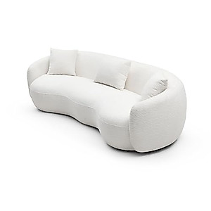 ERYE Modern 4 Seats Curved Sofa Oversized Teddy Fleece Boucle Sofa&Couch, Beautiful Freestanding Half-Moon Sofa Comfy Leisure Couch with 3 Big Pillows for Home Office Apartment Living Room