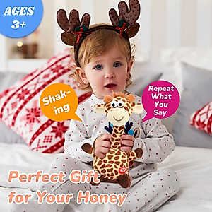 Hopearl Talking Giraffe Repeats What You Say Shaking Head Electric Interactive Animated Toy Talking Plush Buddy Birthday Party for Toddlers 24cm