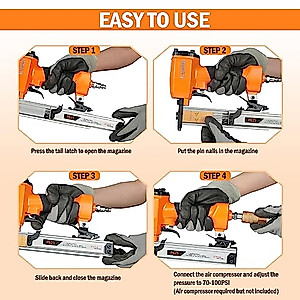 P625 23 Gauge Pneumatic Pin Nailer Accepts 3/8" to 1" Pin Nails, Headless Pinner/Pin Nail Gun for Cabinet, Windows, Doors, and Woodworking
